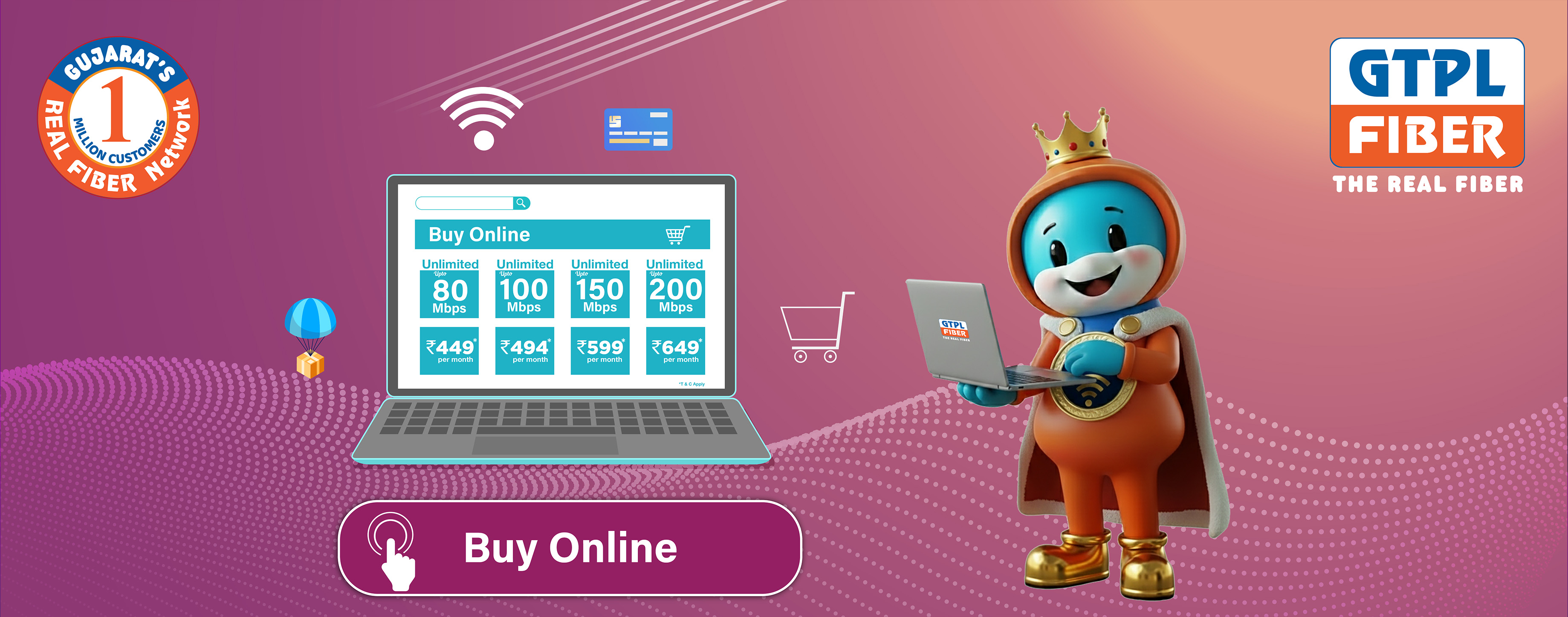 Buy High Speed Broadband Connection with GTPL Fiber
